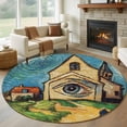 Blue Starry Round Rug 8ft Washable Circle Rugs Non Slip Modern Abstract ...