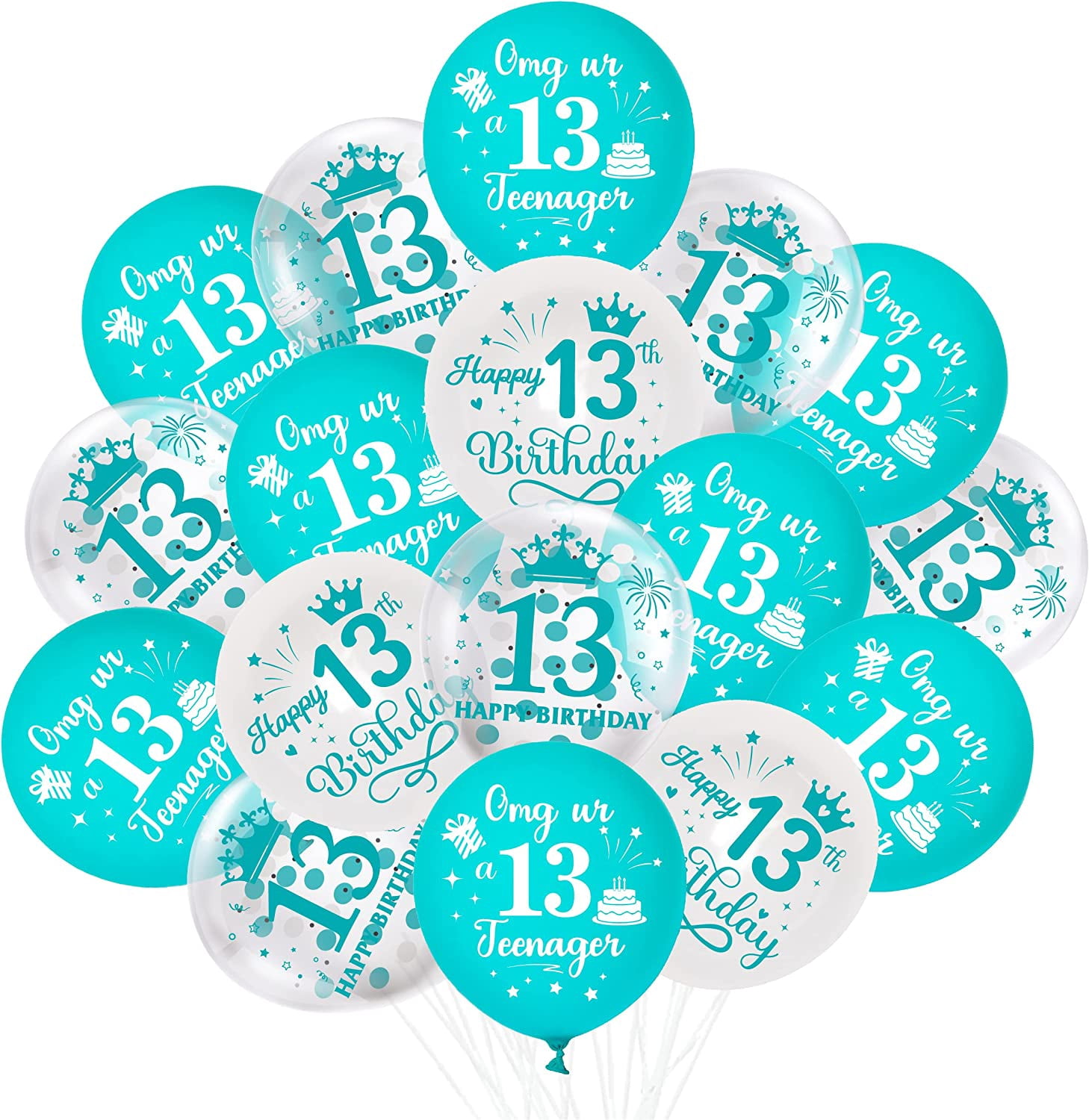 13th Birthday Balloons, Pack of 45 Teal Blue OMG Ur a Teenager ...