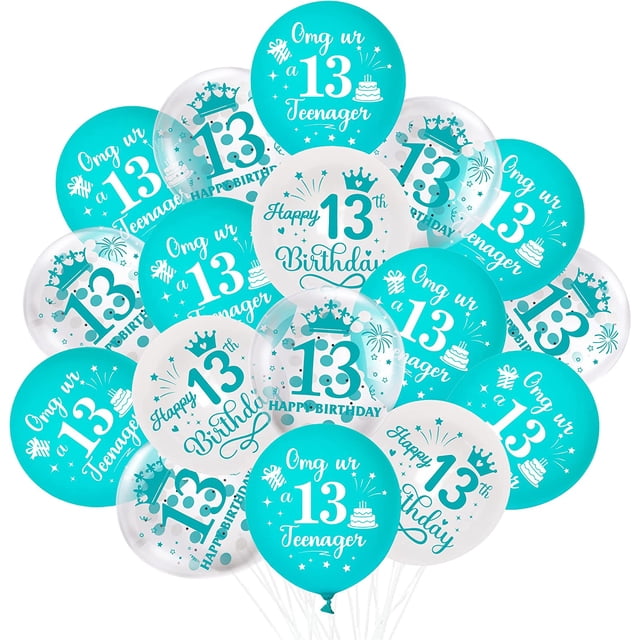 13th Birthday Balloons, Pack of 45 Teal Blue OMG Ur a Teenager ...