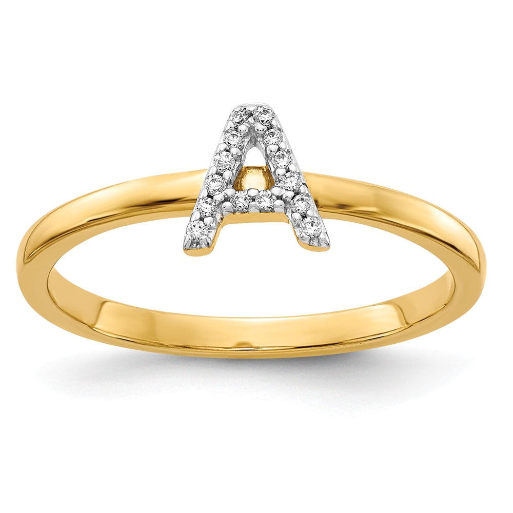 Solid 14k Yellow Gold Diamond Initial Letter A Ring Band Size 6 (.049 ...