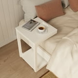C Shaped End Table for Couch, C Table with Wheels, Wooden Couch Table ...