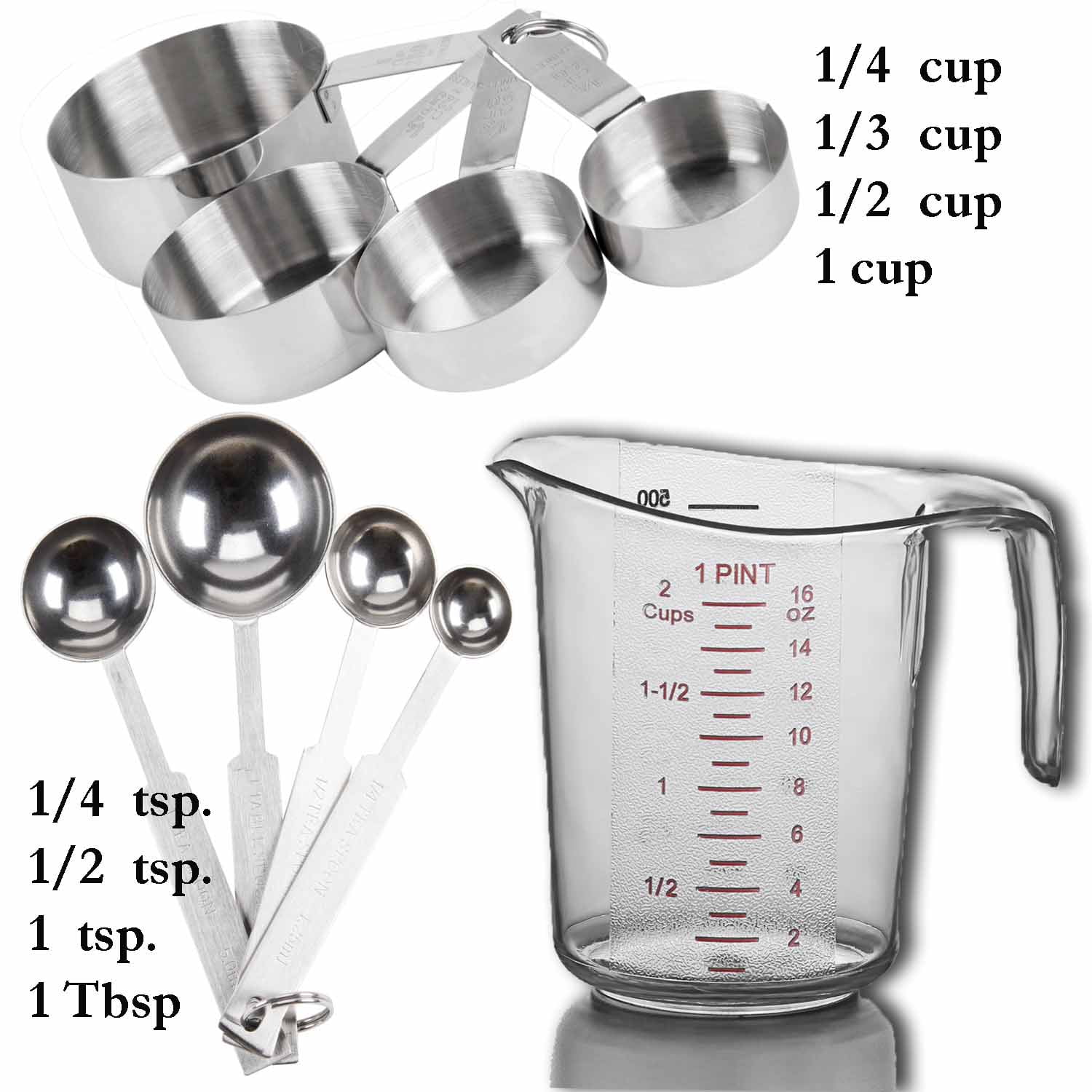 Measuring Cups And Spoons Set Includes 4 Stainless Steel Heavy Weight