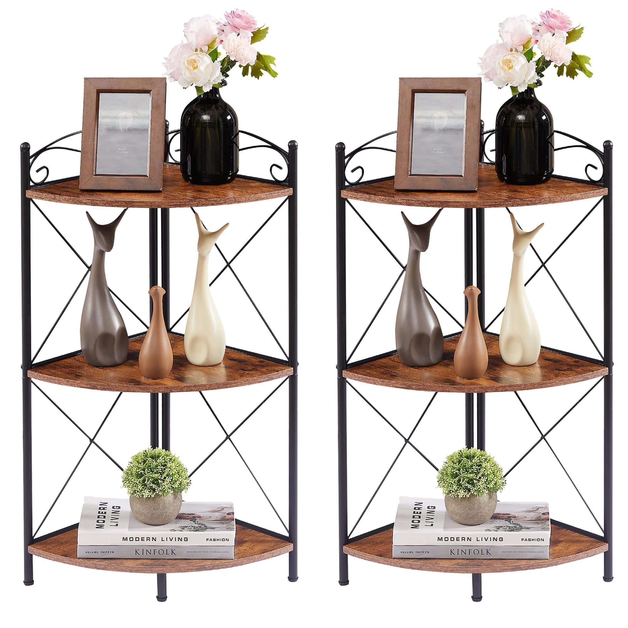 VECELO Set of 2 Corner Shelf, Triangle 3-Tier Display Storage Rack for ...