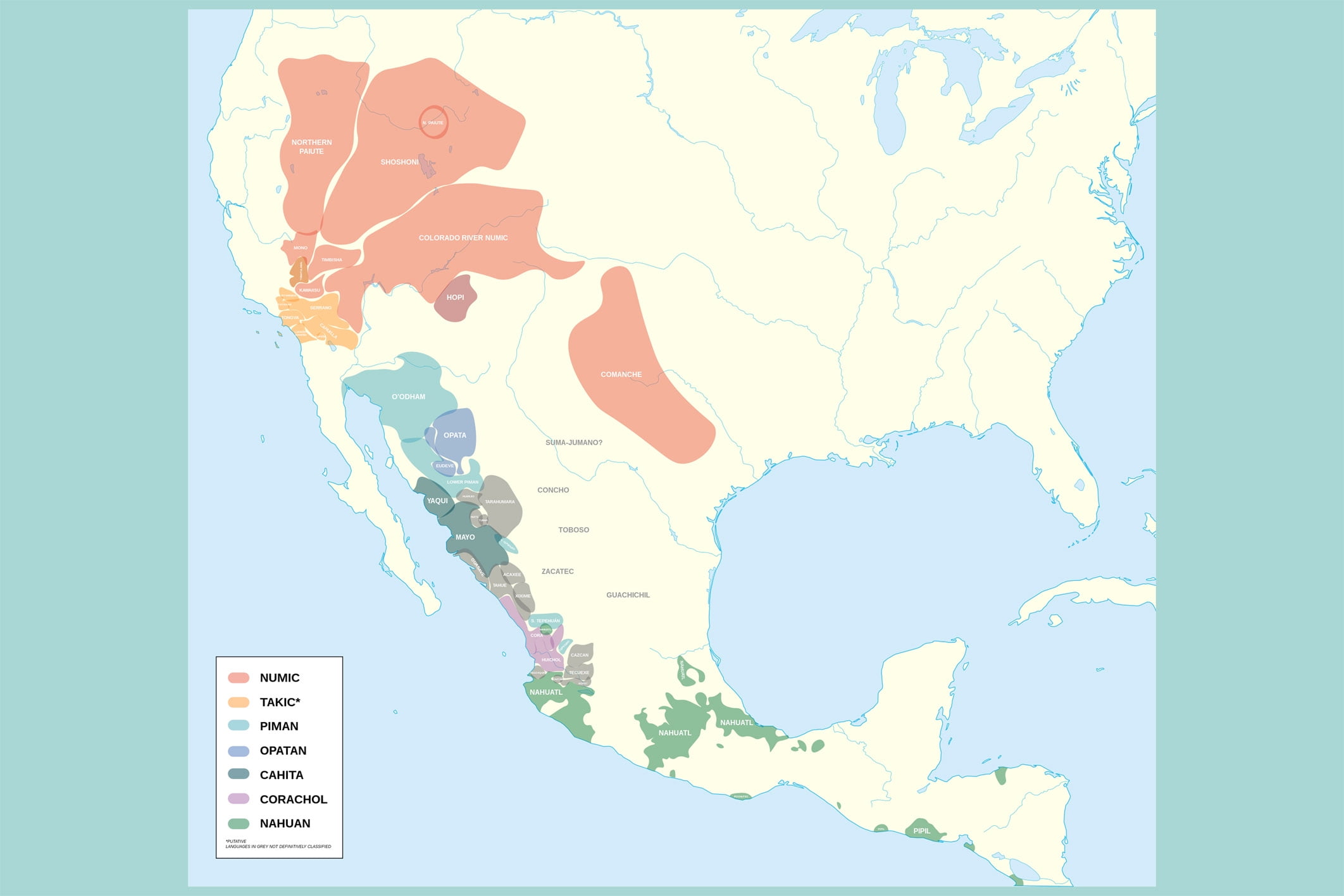 24x36 gallery poster, Map of Pre-contact distribution of Uto-Aztecan ...