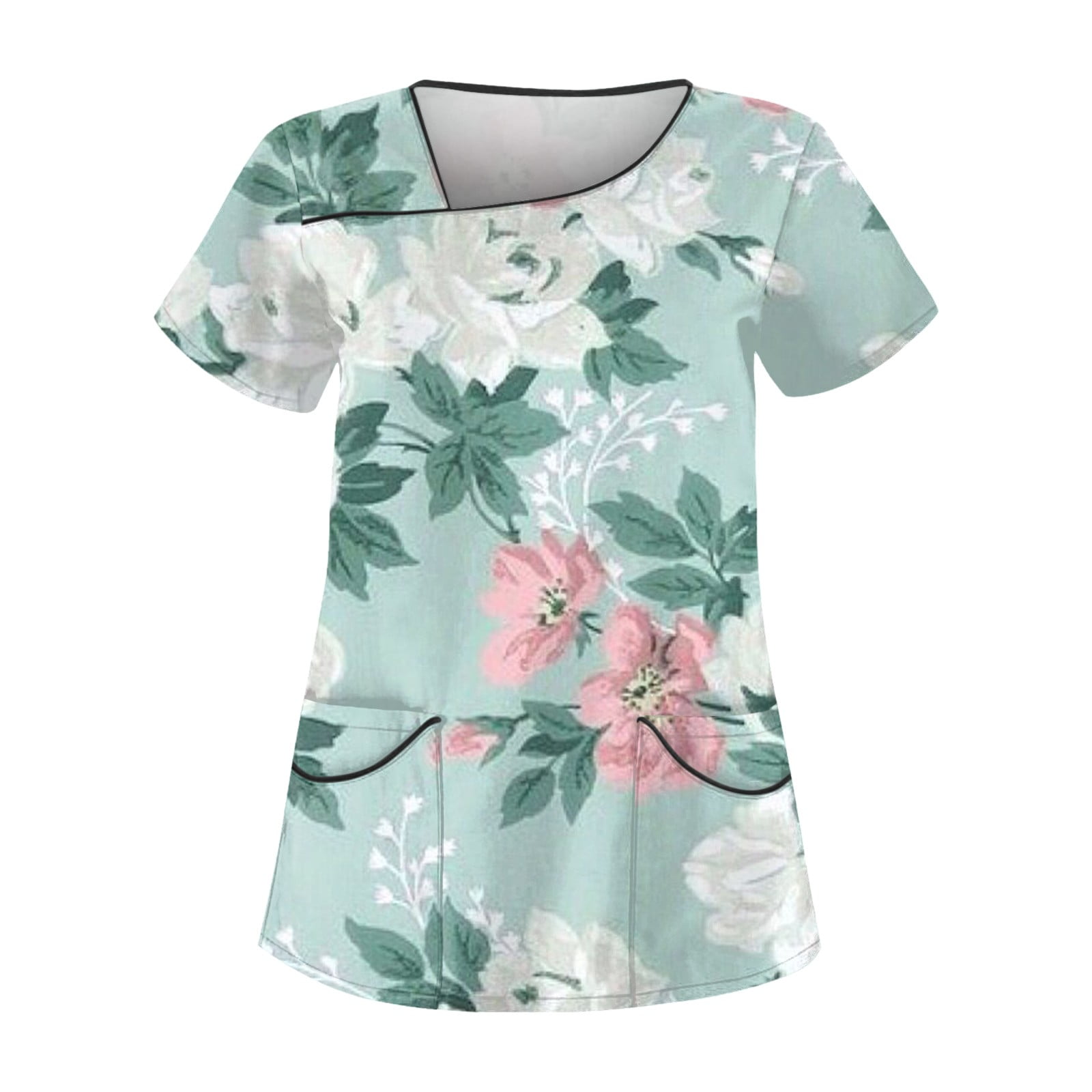 EHTMSAK Scrubs Tops for Womens Xi with Pocket Floral V Neck Women ...