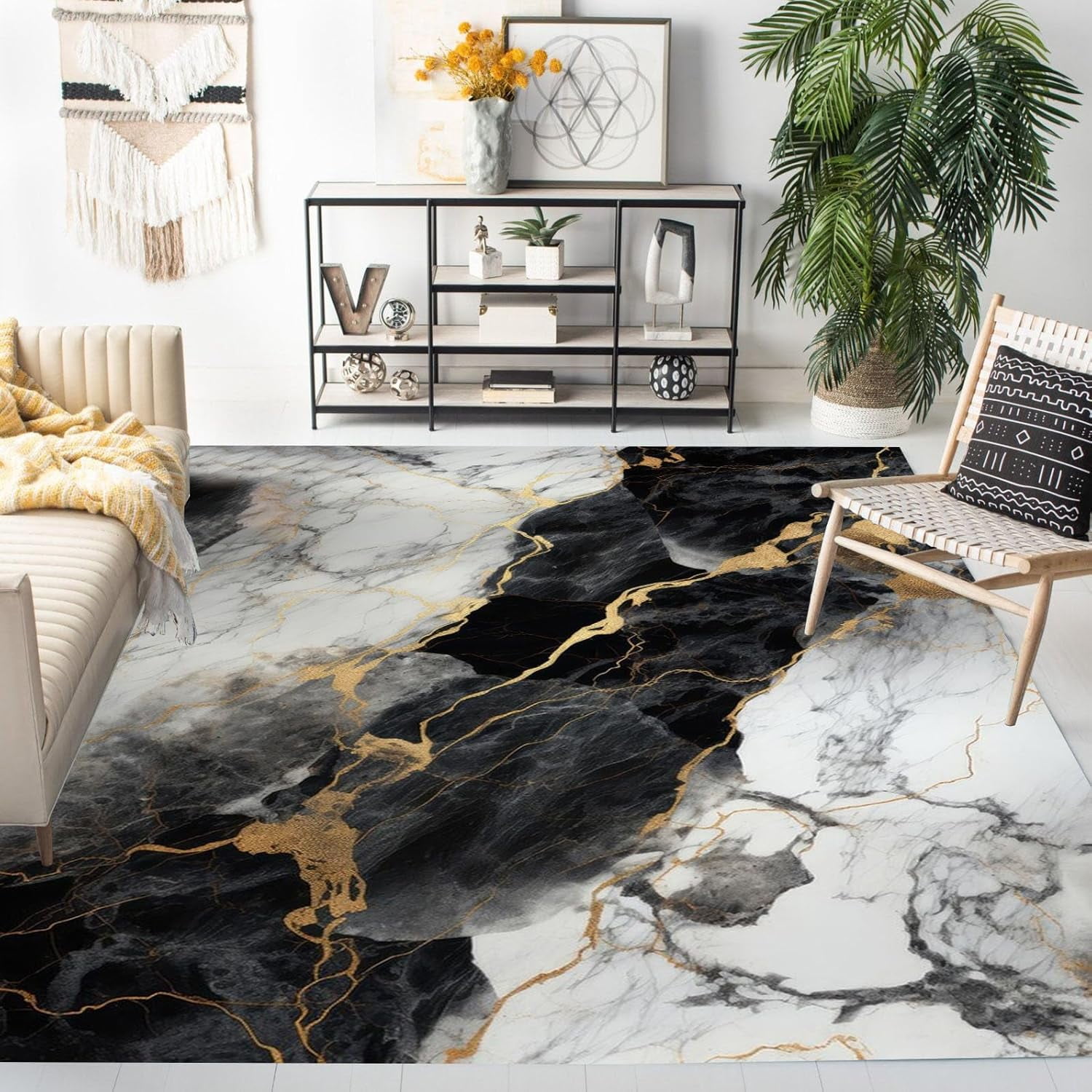 Click here for Mycarpetco Luxury Washable Black Grey Gold Marble... prices