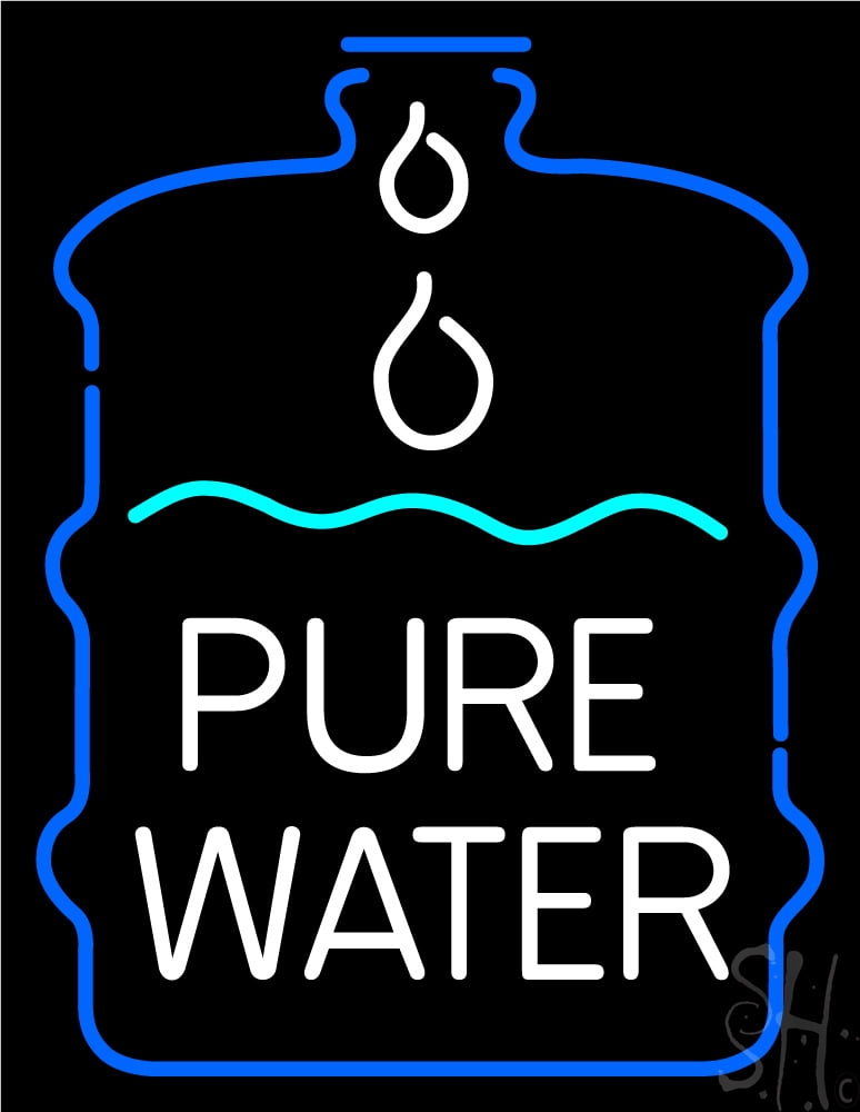 White Pure Water in Bottle LED Neon Sign 19 x 15 - inches, Black Square ...