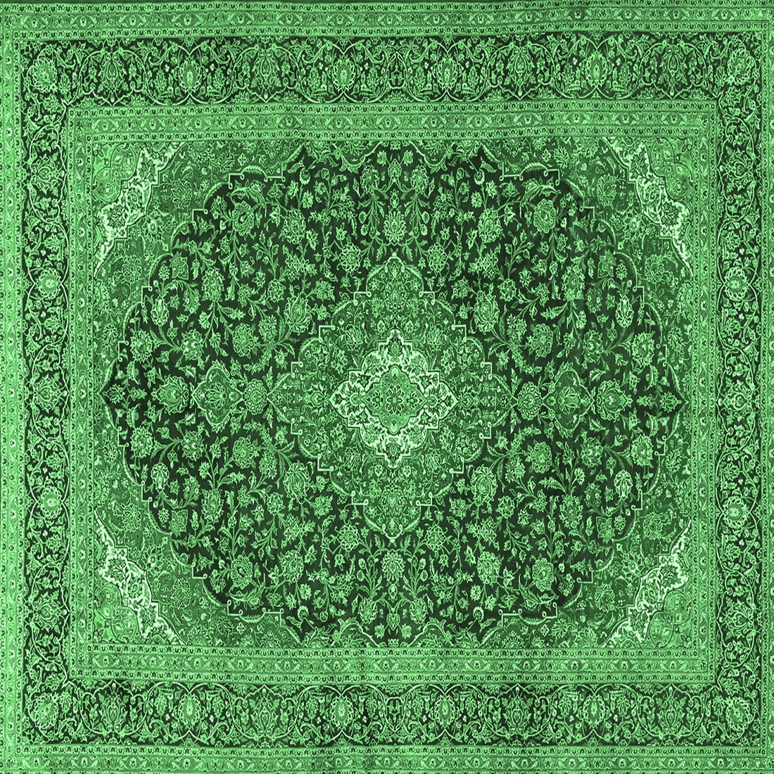 Ahgly Company Indoor Square Medallion Emerald Green Traditional Area ...