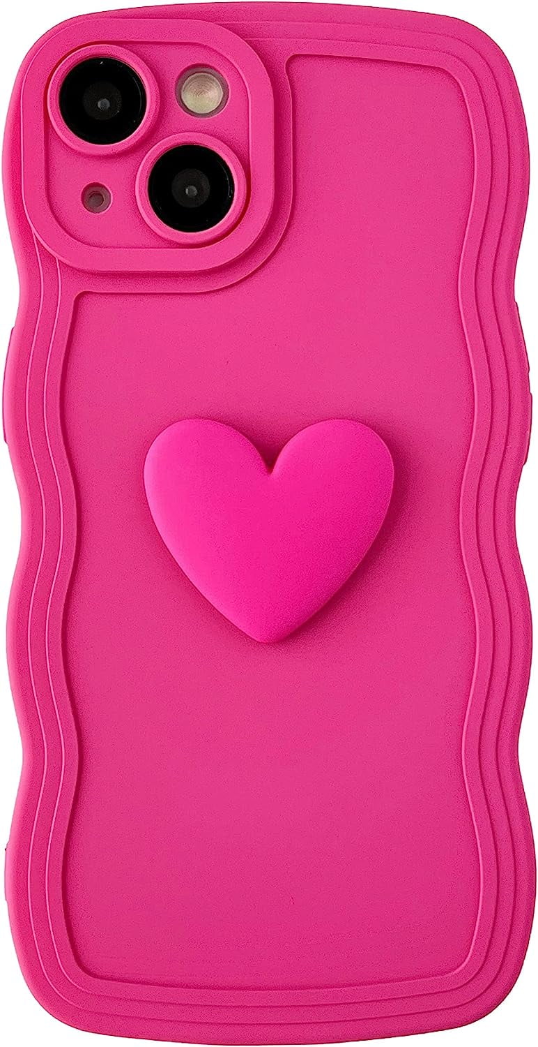 Cute 3D Love Heart Curly Wave Frame Soft Compatible with iPhone Case (Red,iPhone 13 Pro Max ...