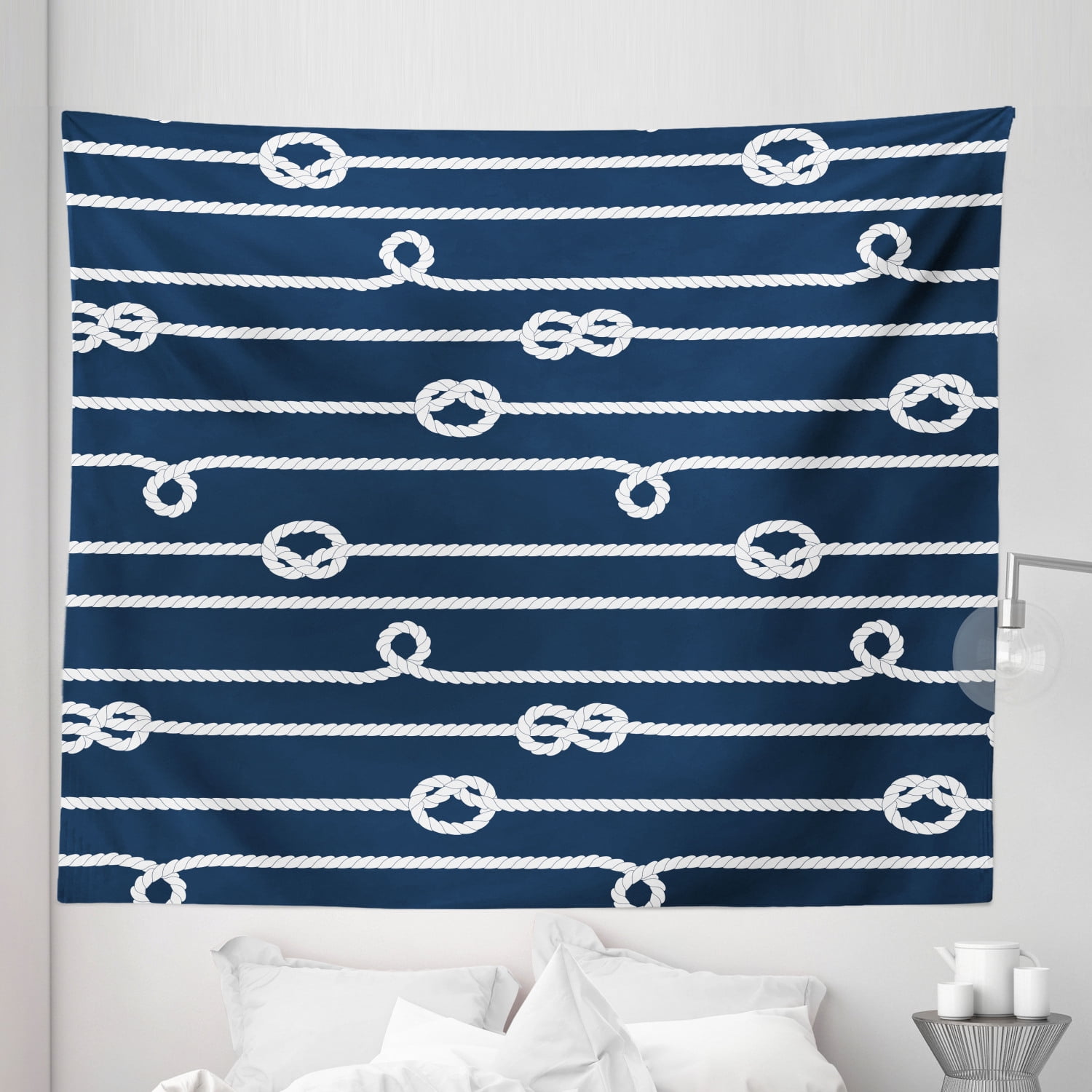 Navy Blue Tapestry, Horizontal Marine Knots Undone Bowline Sailor ...