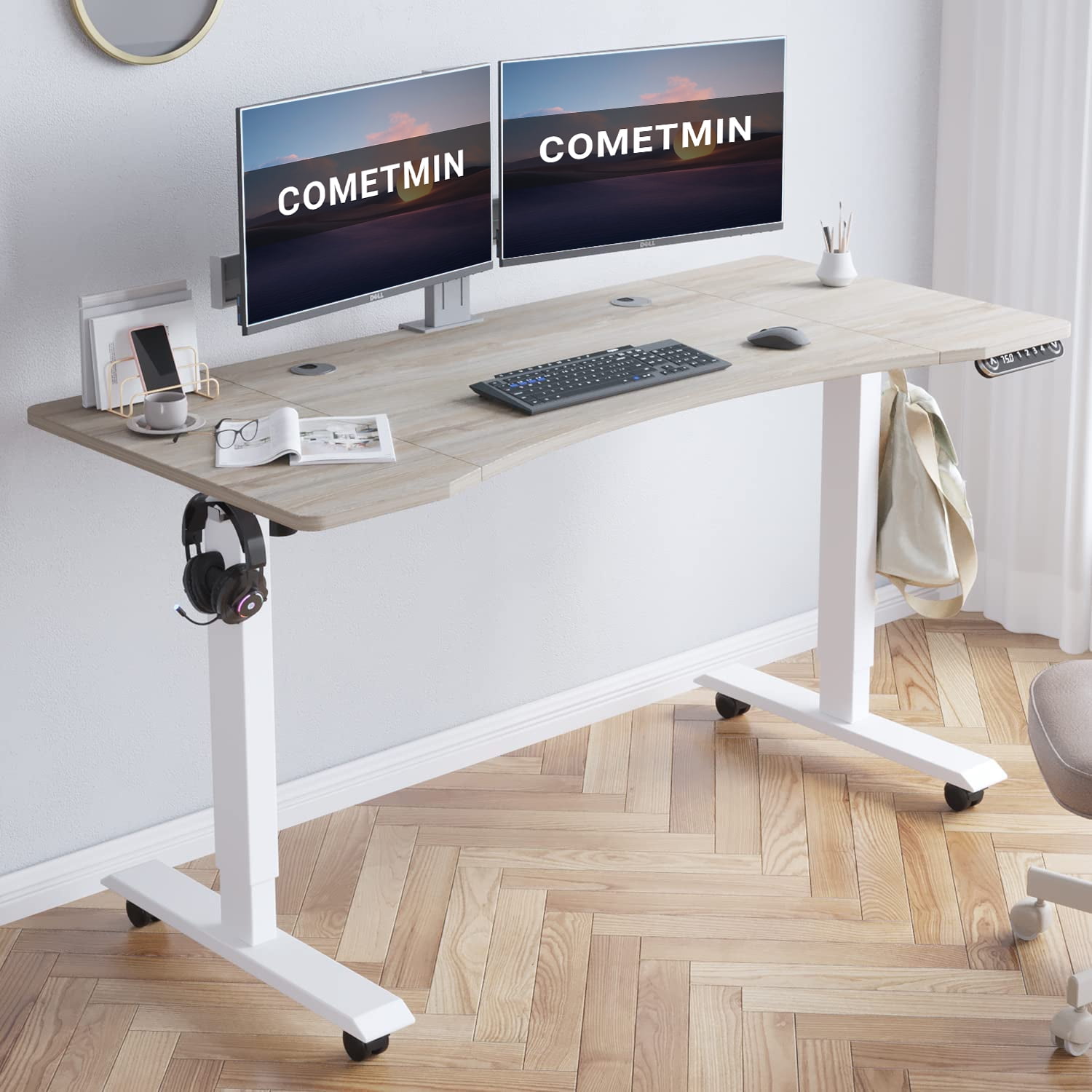 Electric Standing Desk, 55 x 30''Height Adjustable Computer Desk Sit ...