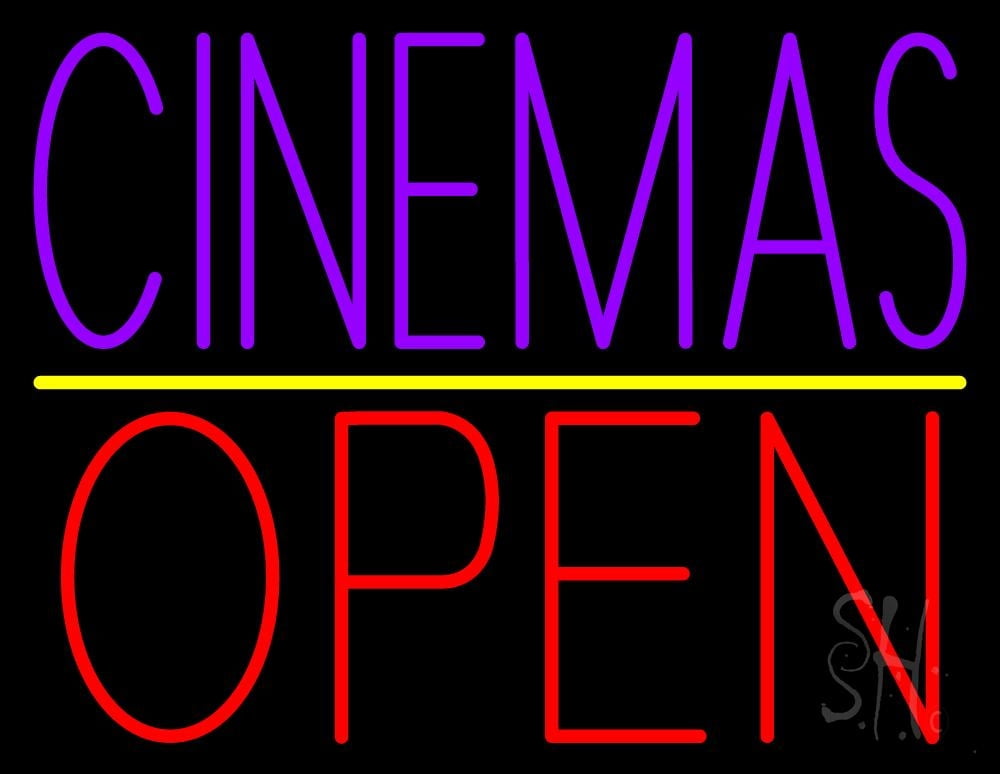 Purple Cinemas Open LED Neon Sign 15" Tall x 19" Wide - inches Black ...