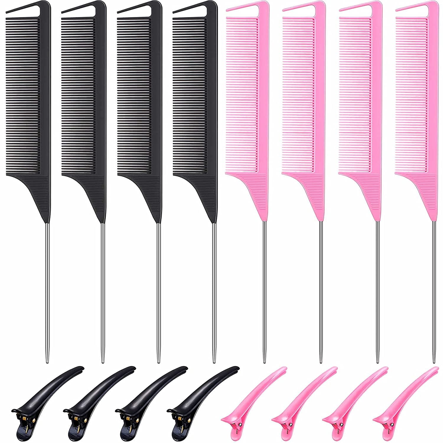 16 Pieces Parting Comb Sectioning Clips Set, Carbon Stainless Rat Tail ...