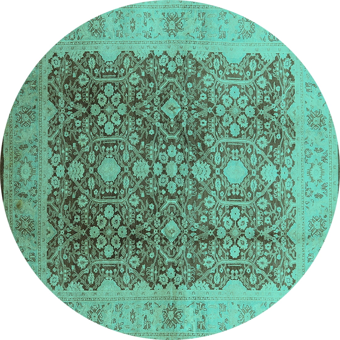 Ahgly Company Machine Washable Indoor Round Oriental Turquoise Blue ...