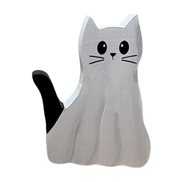Halloween Decor,Halloween Decorations Outdoor,Wooden Ghost Cat Figurine ...