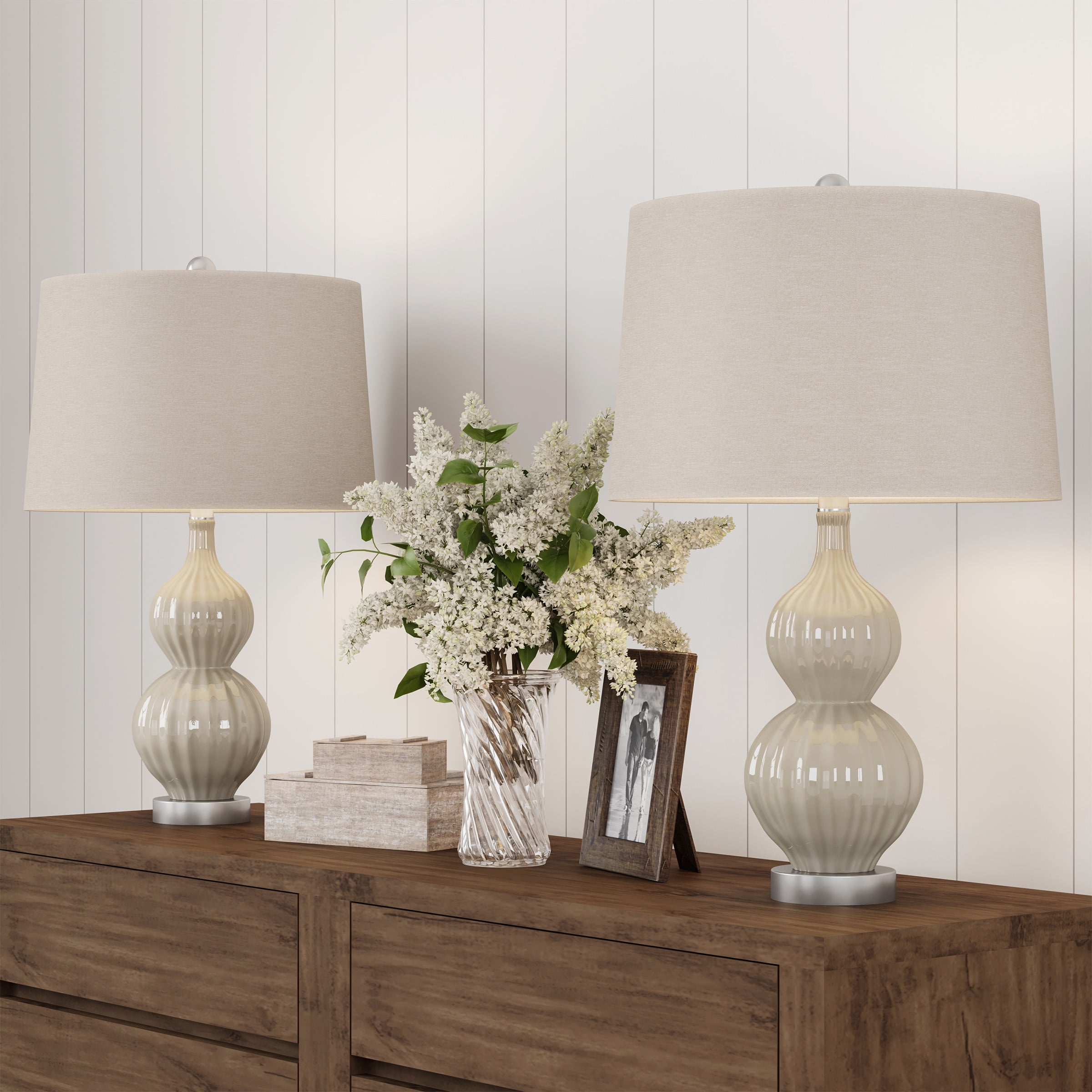 Table Lamps– Set of 2 Ceramic Double Ribbed Gourd Vintage Style ...