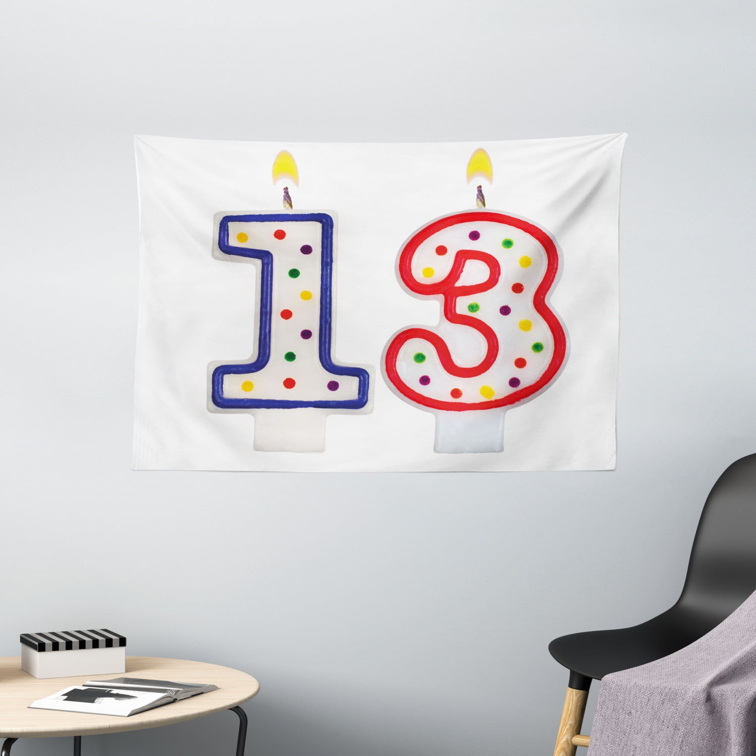 13th Birthday Decorations Tapestry, Cute Sweet Colorful Burning Candles ...