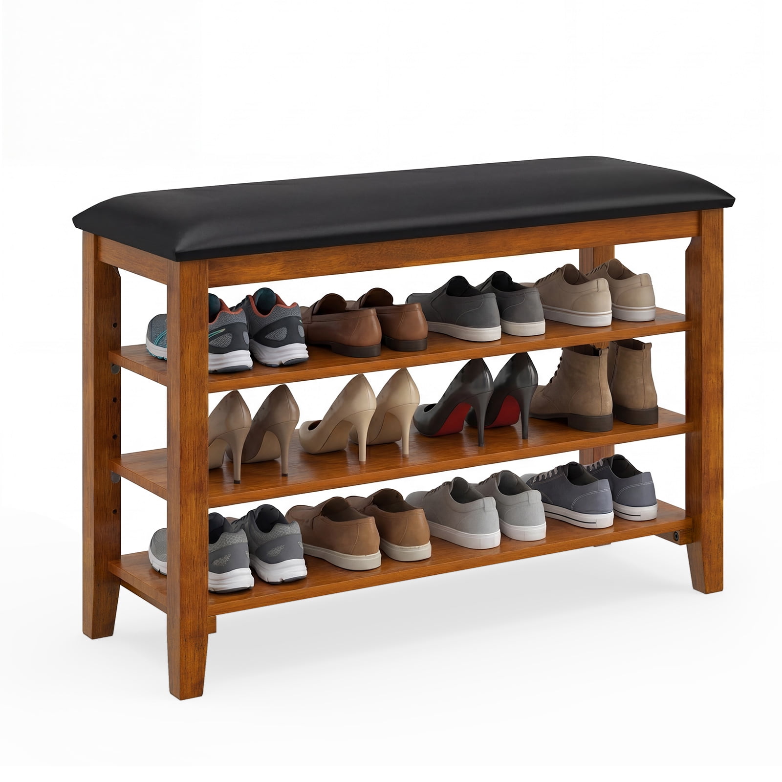 Click here for Gymax Shoe Rack Bench Rubber Wood Entryway Bench W... prices