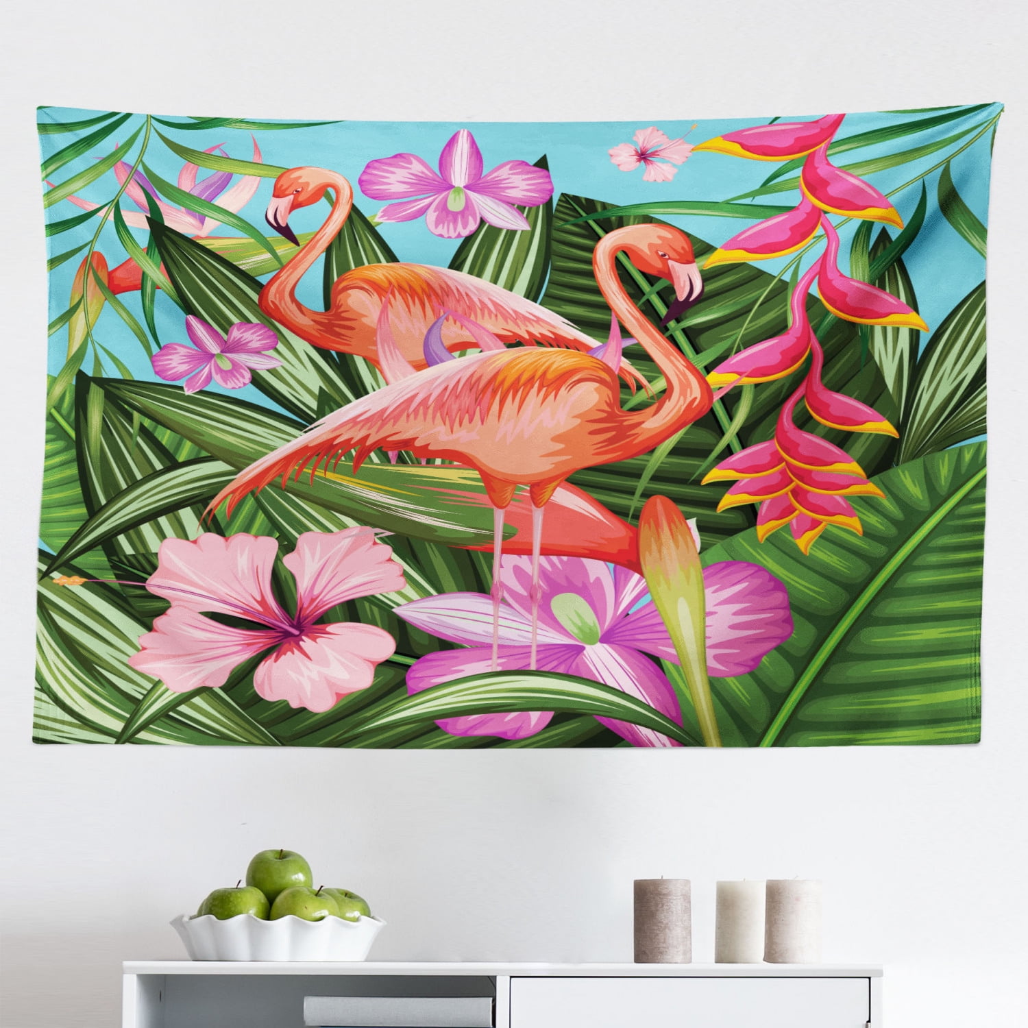 Flamingo Tapestry, Illustration of Flamingos in Old Style Retro Vintage ...