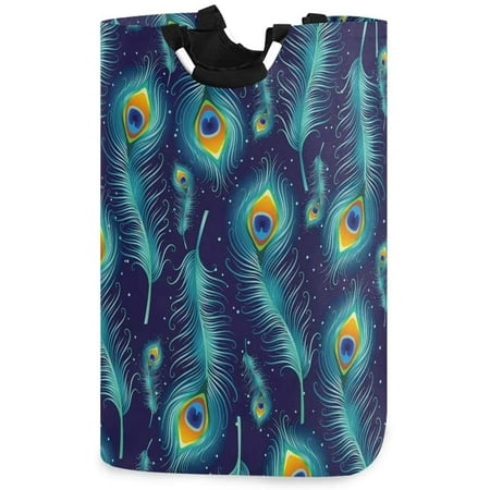 Blue Peacock Feather Laundry Basket with Handles Large Storage Bin ...