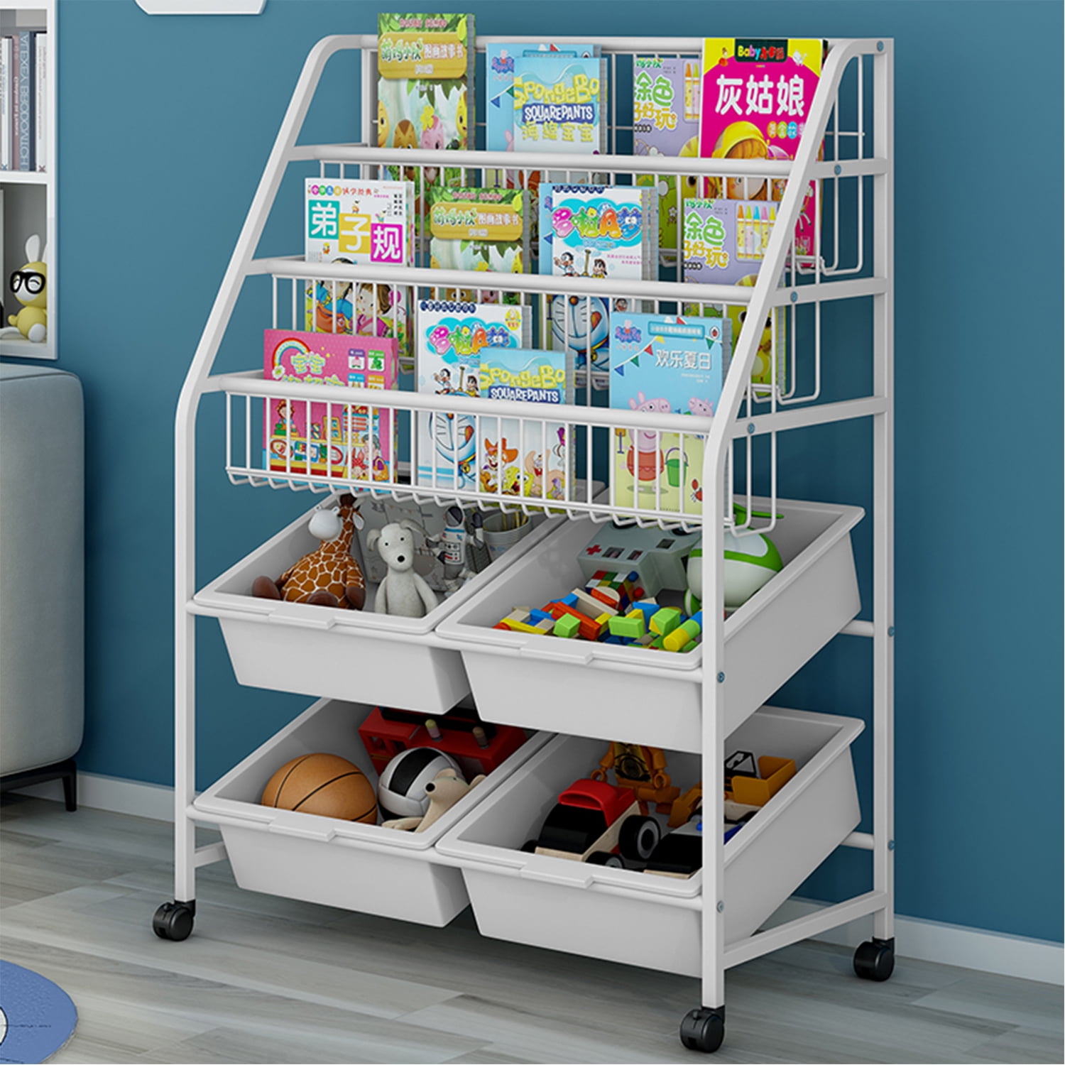 Toy Storage Cabinet,Children's Toy Storage Rack with 4 Storage Box for ...