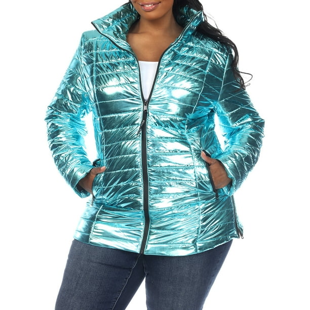 White Mark Women's Plus Size Metallic Puffer Coat - Walmart.com