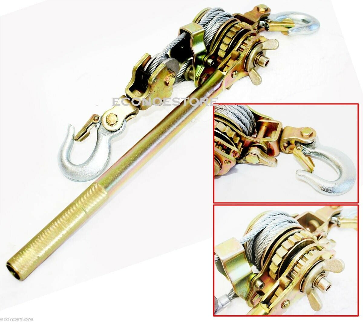 4400LB HD 2 TON HOIST HAND RATCHET PULLER COME ALONG DOUBLE HOOKS CABLE ...