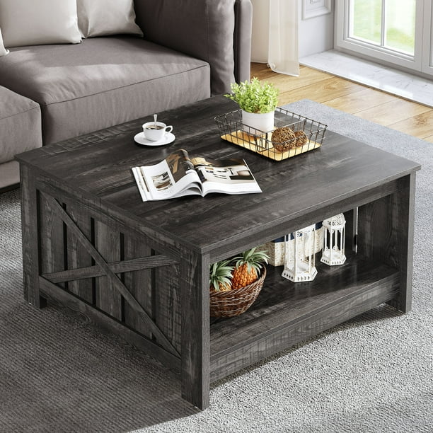DWVO Square Coffee Table with Storage Farmhouse Living Room Table with ...