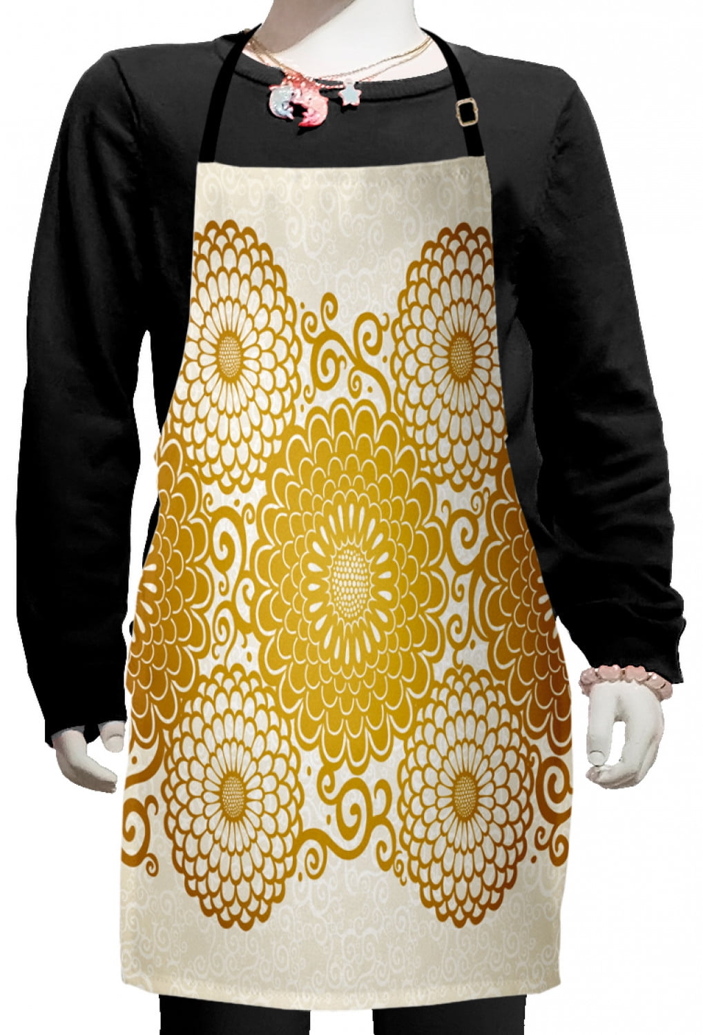 Mandala Kids Apron, Border with Large Flowers and Curls Chrysanthemums ...