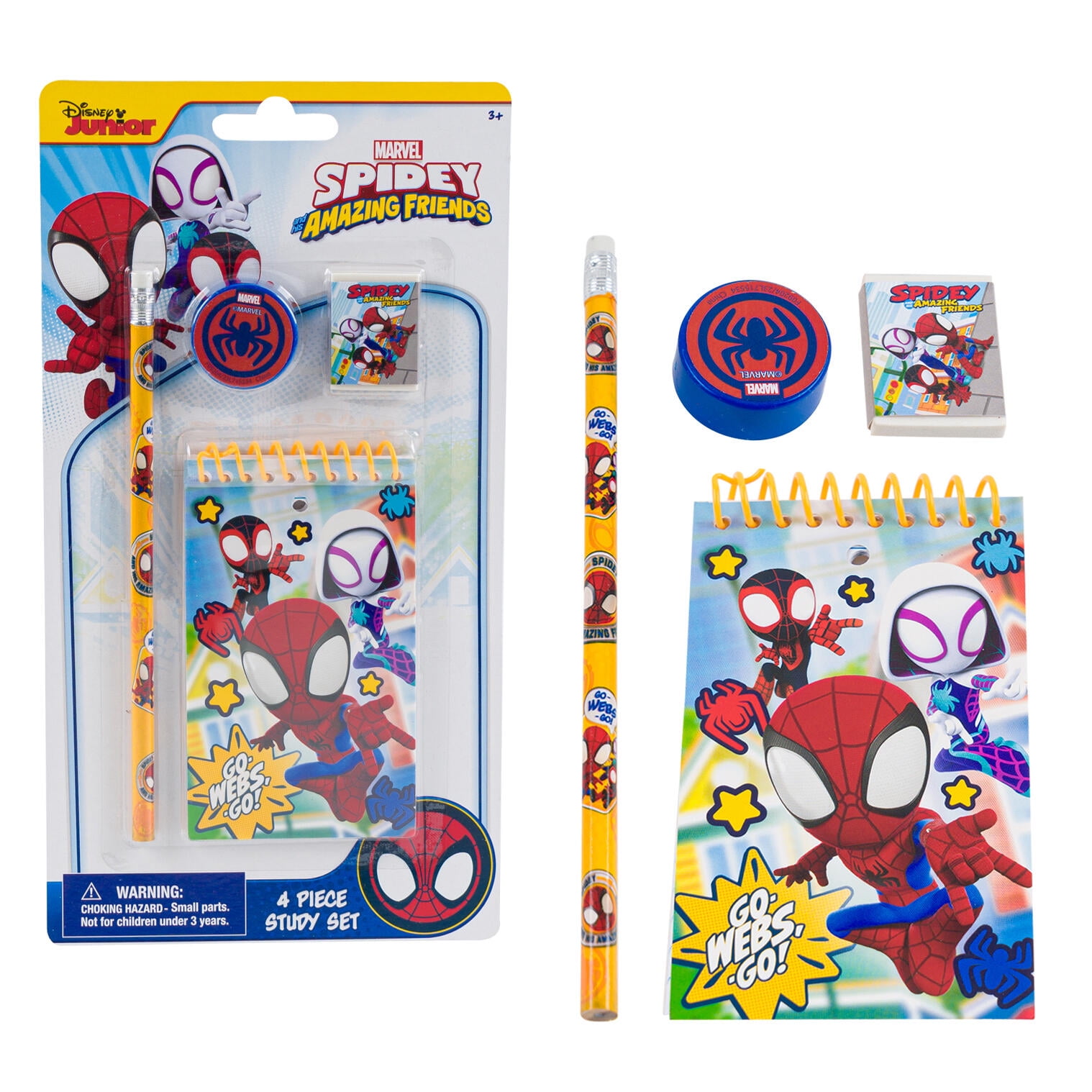 Spidey and Friends 4pc Study Kit- Eraser, Sharpener, 25 sheet memo pad ...