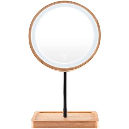 Desktop Led Light Mirror-Three-Color Adjustable Light Mirror, Wooden ...