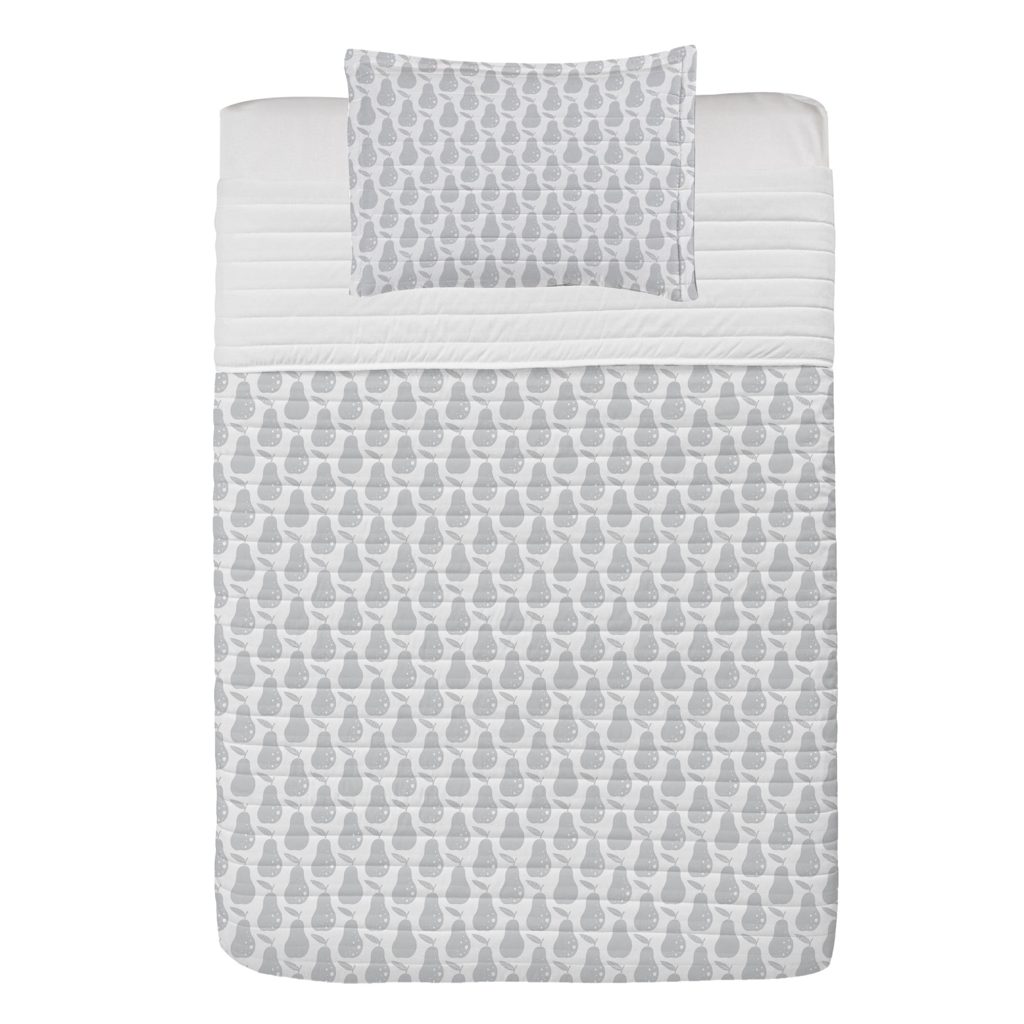Grey and White Microfiber Bedspread Set, Greyscale Pear Silhouettes ...