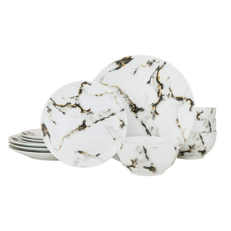 Euro Porcelain 12 pc. Marble Dining Dish Set Fine China Tableware w ...