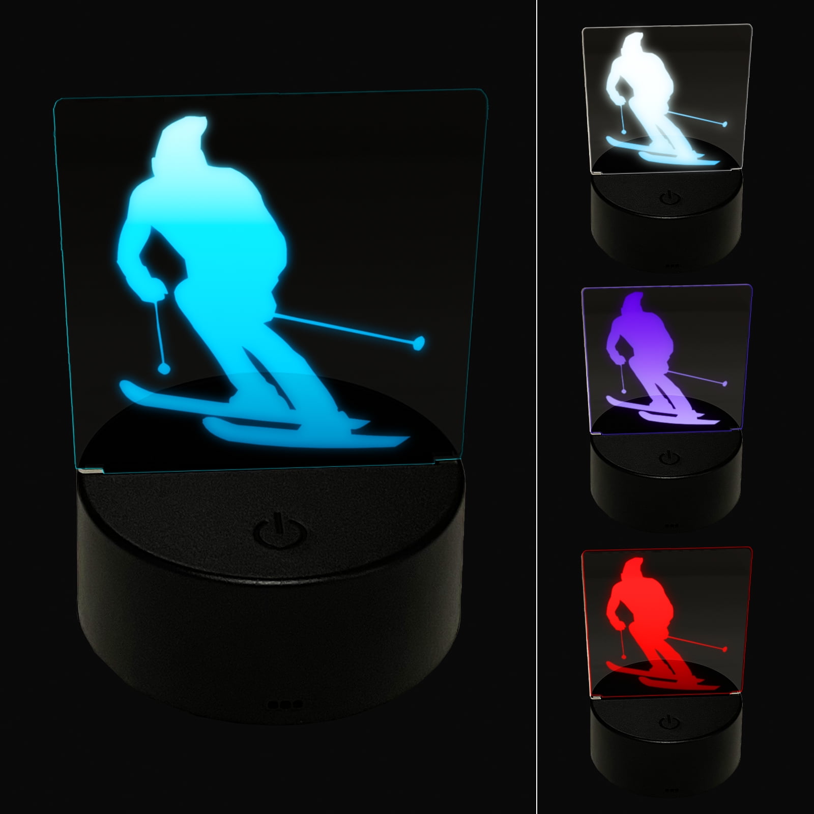 Skiing Skier Solid LED Night Light Sign 3D Illusion Desk Nightstand ...