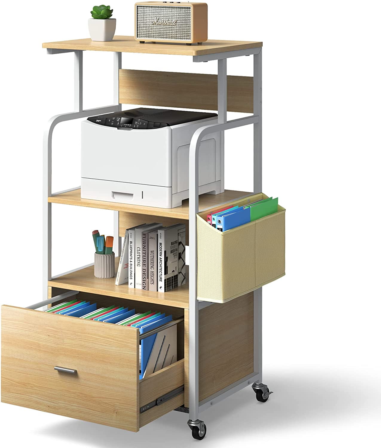 Aiho 3 Tier Home Office Storage Stand with Drawer, Storage Bag - Wood ...