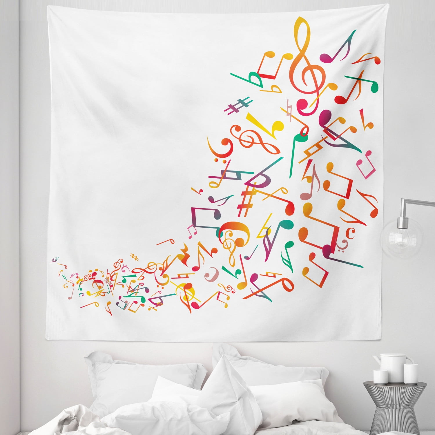 Music Note Tapestry, Illustration of Random Flow of Waving Colorful on ...