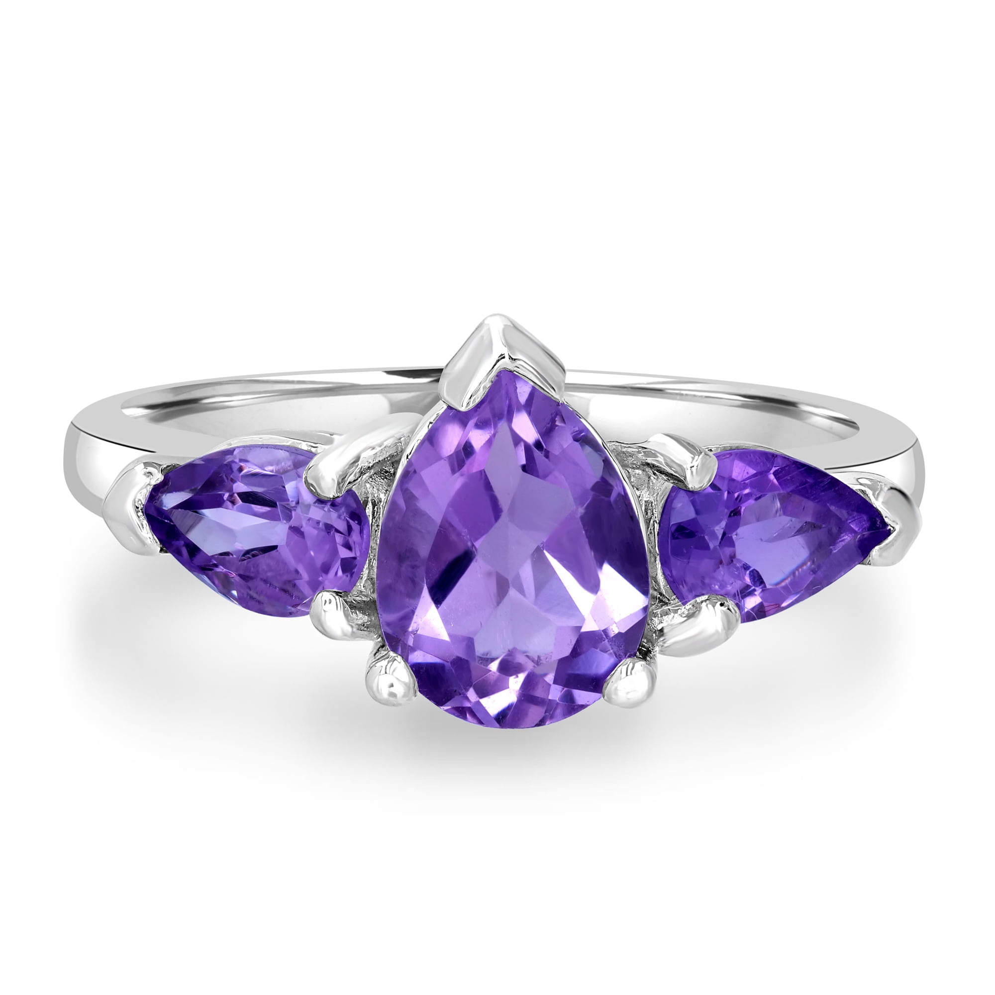 Gemistry 2 Ct Genuine Amethyst 3-Stone Cocktail Ring in Sterling Silver ...