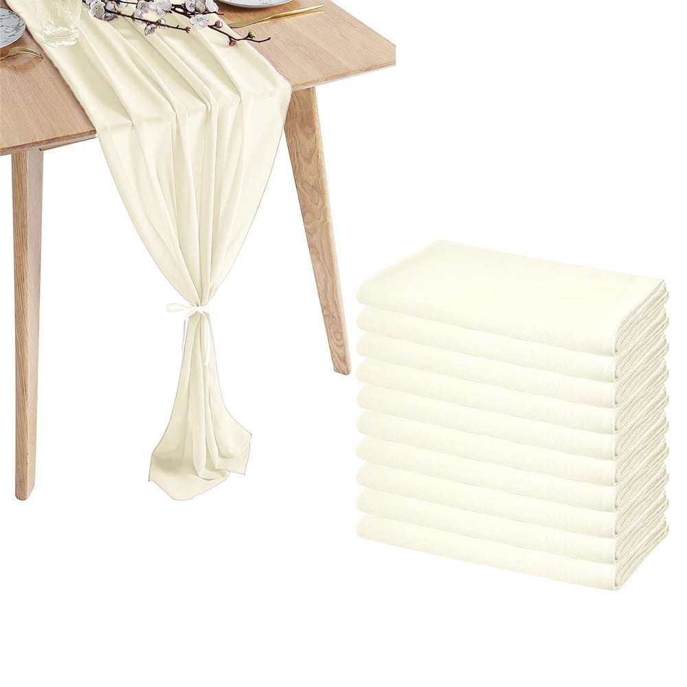 Pesonlook 10 Pcs Chiffon Table Runner 10Ft - 28x120 Inches Ivory Sheer ...
