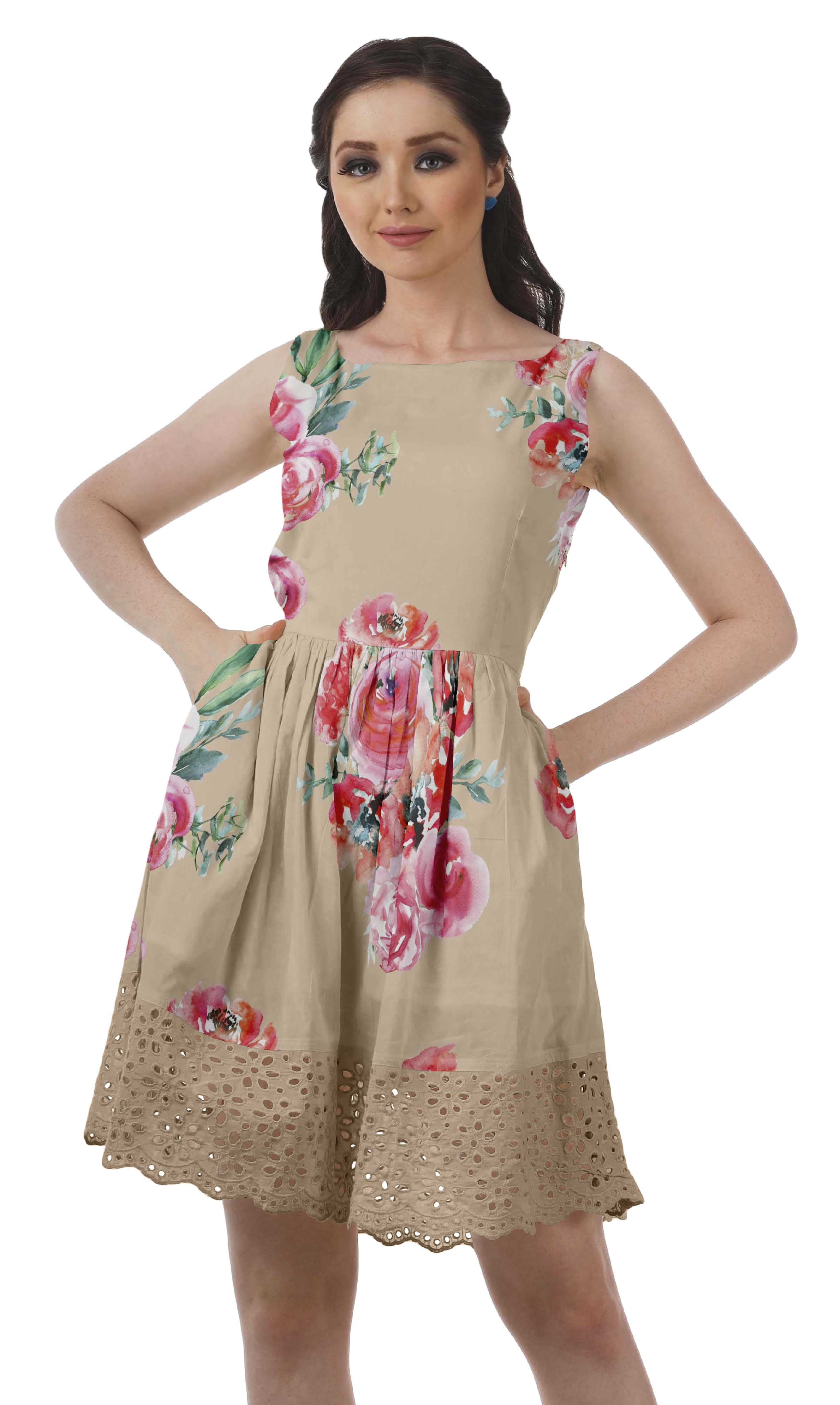 Moomaya Boat Neck Sleeveless Pouf Dress Lace Cocktail Mini Dress With ...