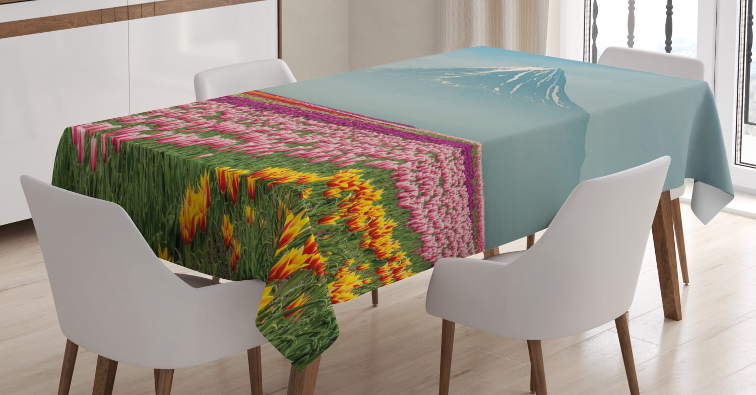 Fuji Tablecloth, Colorful Japanese Tulips with a Mountain Silhouette ...