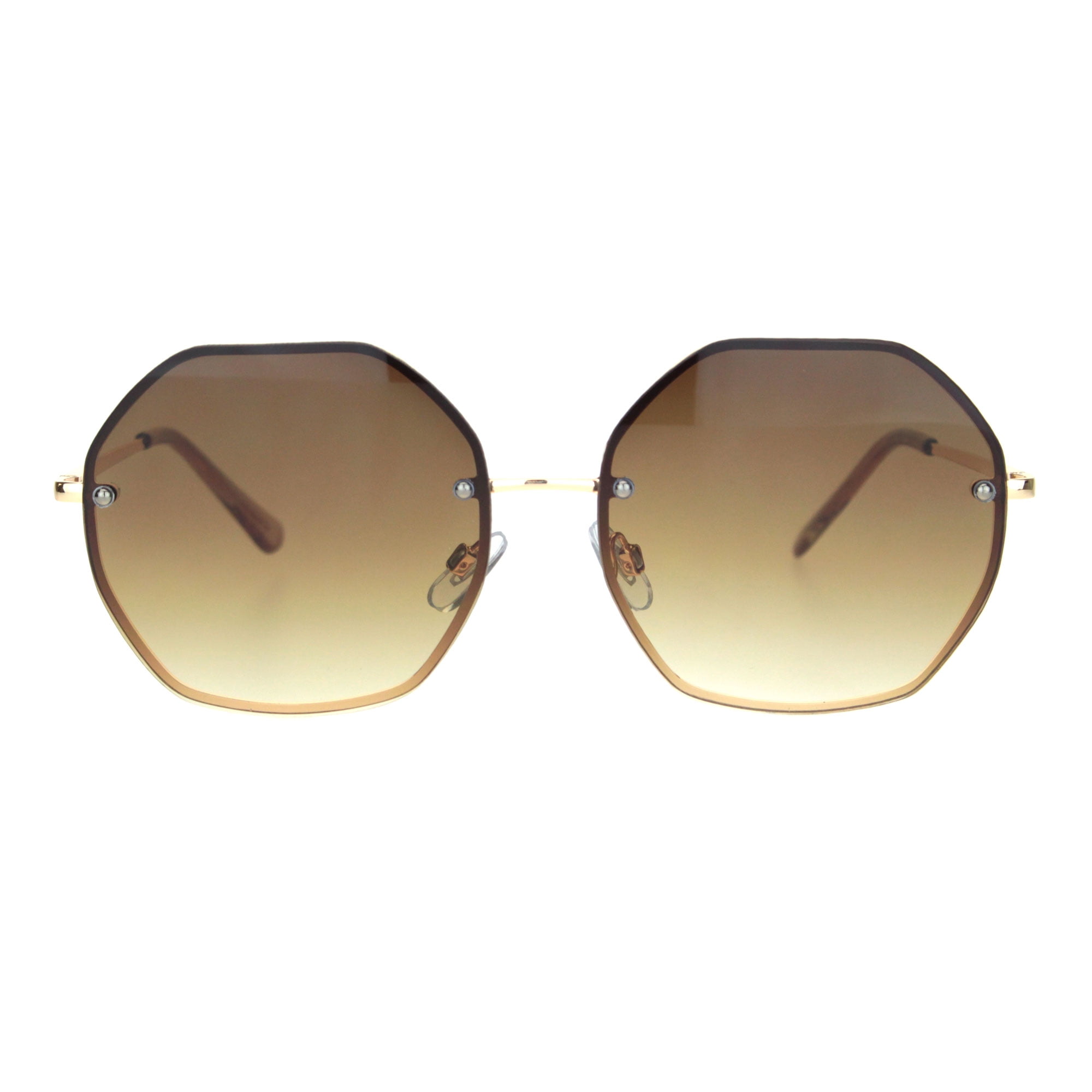Womens 90s Rimless Octagon Designer Metal Rim Sunglasses Gold Gradient ...