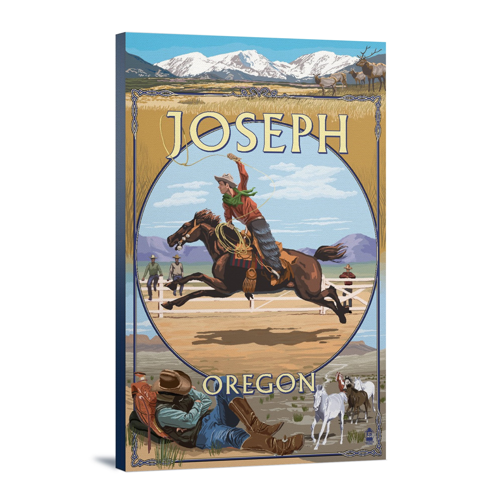 Joseph, Oregon, Rodeo Cowboy Montage, (12x18 Wrapped Canvas, Wall Decor ...