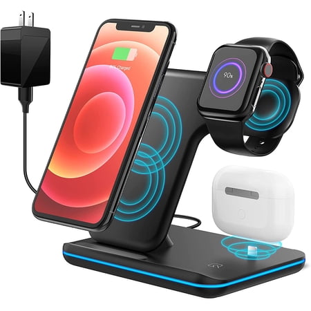Wireless Charger, 3 in 1 Apple Watch Charging Station 15W QI Certified ...