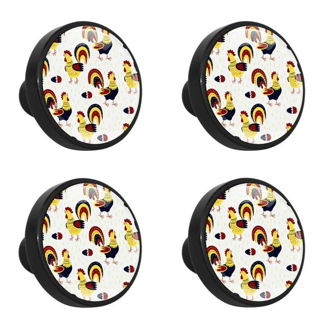 4 Pcs Rooster Knobs for Kitchen Cabinet Cupboard Dresser Bookcase Drawer Pulls Handles Round ...