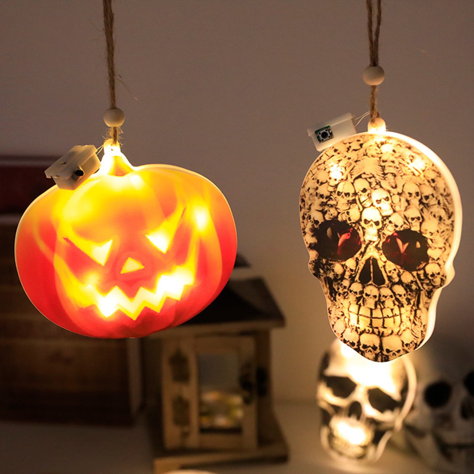 Opvise Spooky Halloween String Lights 3D Hanging Devil Pumpkin Skull ...