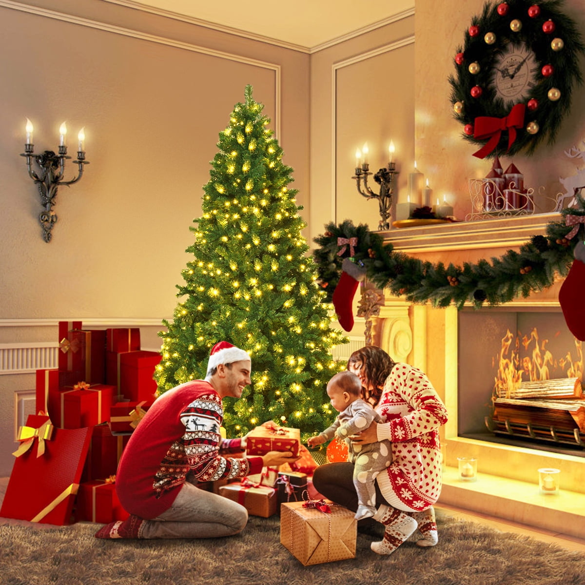 Click here for Costway 7.5ft Pre-Lit Hinged Pvc Artificial Christ... prices