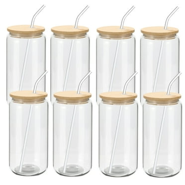Glass Cups with Lids and Straws, 4 Pack 17 OZ Iced Coffee Cups with ...