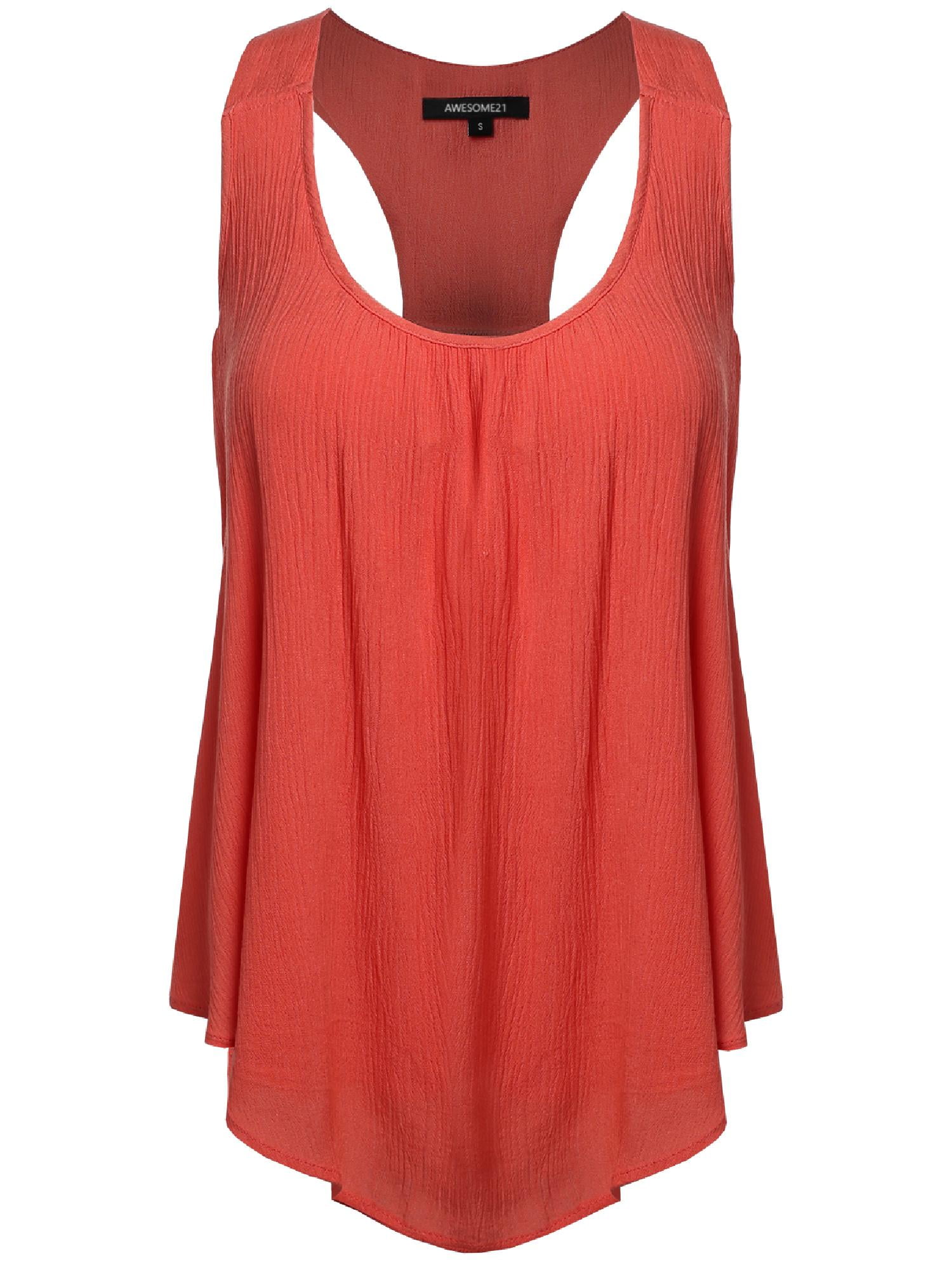 FashionOutfit Women's Chiffon Racer back Drapey Scoop Neck Tank Top ...