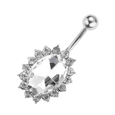 Fashion Stainless Crystal Oval Shaped Belly Button Navel White ...