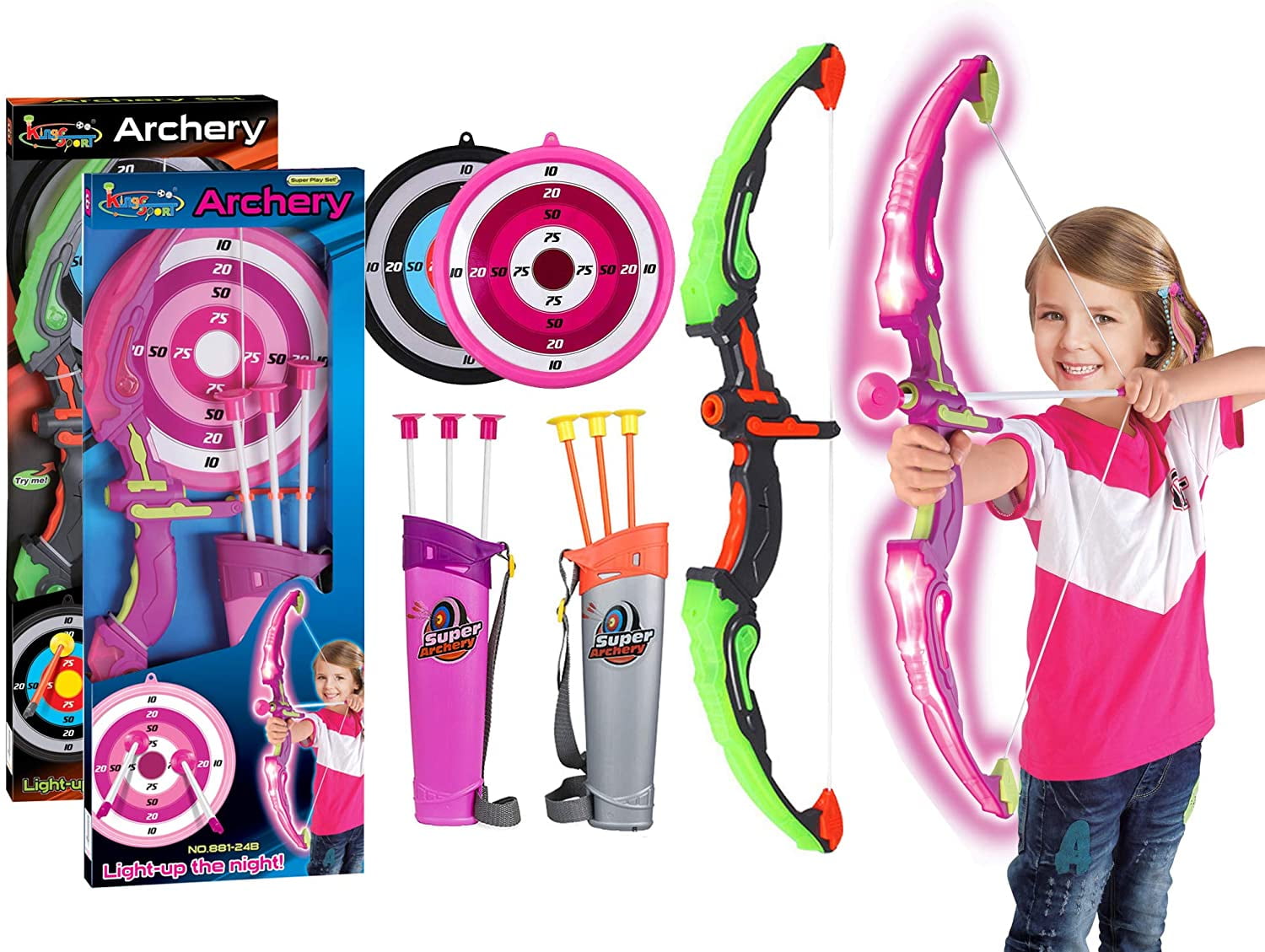SainSmart Kids Bow And Arrows, Light Up Archery Set For Kids Outdoor ...